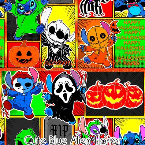 Cute Blue Alien Horror Purpleseamstress Fabric