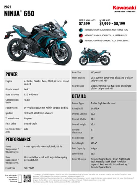 2021 Kawasaki Ninja 650 Specifications Pdf Anti Lock Braking System