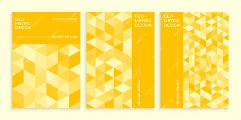 기하학적 삼각형 디자인의 노란색 책 표지 프리미엄 벡터