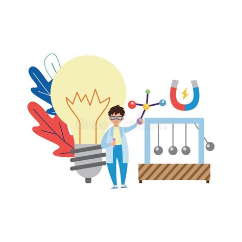 Clases De Física Escolar Y Lecciones Con Ilustración Infantil De Vector