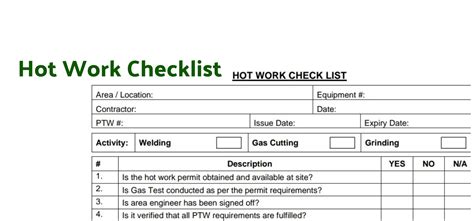 Hot Work Safety Inspection Checklist Pdf