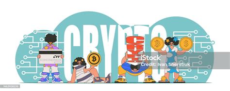 디지털 화폐 자산과의 상호 작용을 관리하는 개념입니다 한 그룹의 사람들이 암호화 자산과 상호 작용합니다 경영자에 대한 스톡 벡터 아트 및 기타 이미지 Istock
