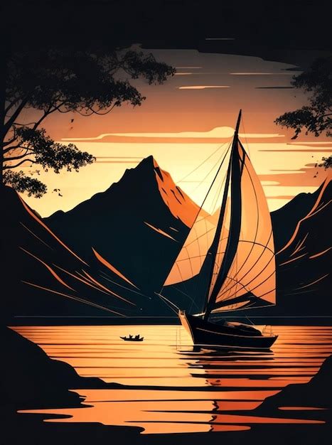 Premium Ai Image Silhouette Sailboat On The Lake