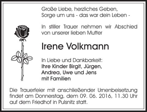 Traueranzeigen Von Irene Volkmann Trauer Anzeigende