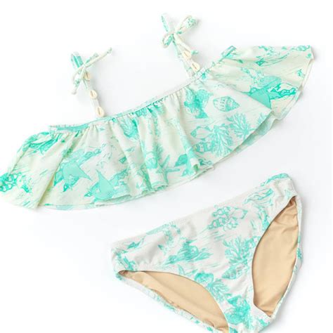 Mermaid Toile Shell Trimmed Ruffle Off The Shoulder Bikini 7 14 Shade Critters