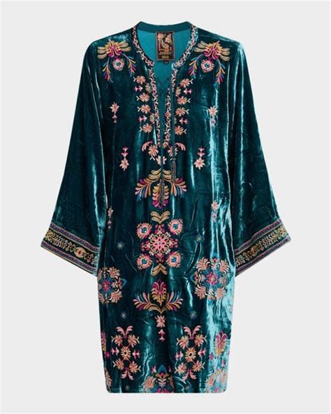 Johnny Was Embroidered Lace Up Velvet Mini Dress In Blue Lyst