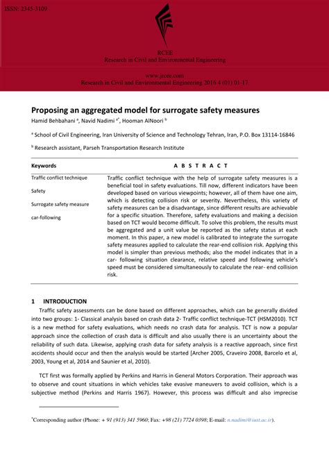Pdf Proposing An Aggregated Model For Surrogate Safety Measures
