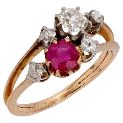 Victorian Diamond Ruby 18k Rose Gold Ring For Sale At 1stdibs