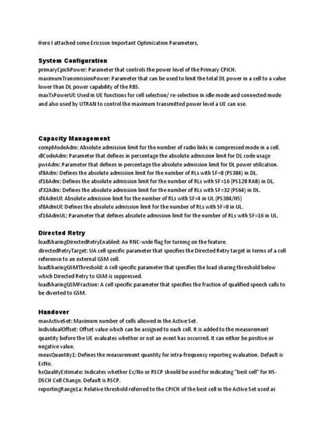 ericsson important optimization parameters pdf high speed packet