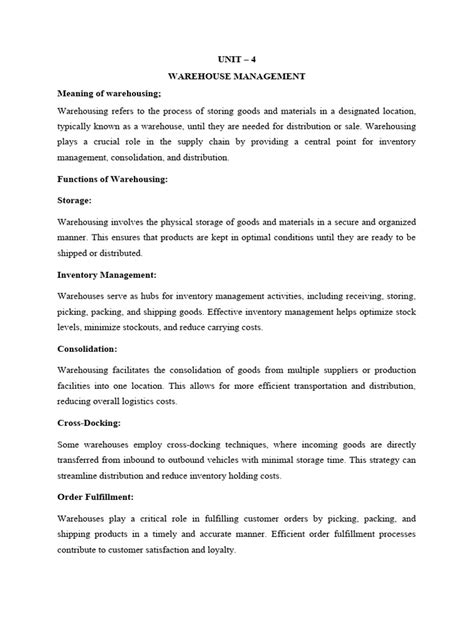 Unit 4 Scm Pdf Warehouse Supply Chain