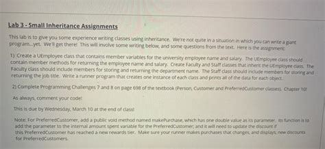 Solved Lab 3 Small Inheritance Assignments This Lab Is To
