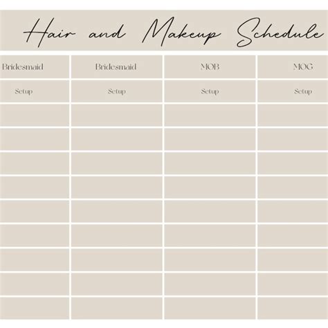 Wedding Hair And Makeup Schedule Template Etsy