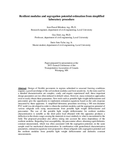 Pdf Resilient Modulus And Segregation Potential Estimation From