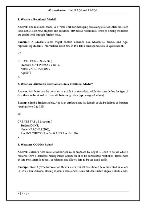 40 Questions On Uint 3 Of Dbms Copy What Is A Relational Model Answer The Relational Model
