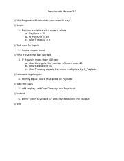 Calculate Weekly Pay Using Pseudocode Variables Input Overtime