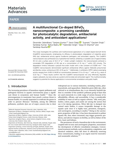 Pdf A Multifunctional Co Doped Bifeo3 Nanocomposite A Promising Candidate For Photocatalytic