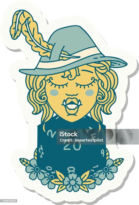 천연 스무 개의 주사위 롤 스티커가있는 반 오크 바드 굴리기에 대한 스톡 벡터 아트 및 기타 이미지 굴리기 깃털 도깨비 Istock