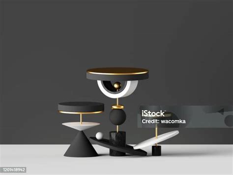 3d 렌더링 추상최소한의 배경 금 블랙 화이트 원시 기하학적 모양 현대적인 도시 개념 빈 받침대 실린더 연단 상업 쇼케이스 스탠드 디지털 디자인 검은색에 대한 스톡 사진 및