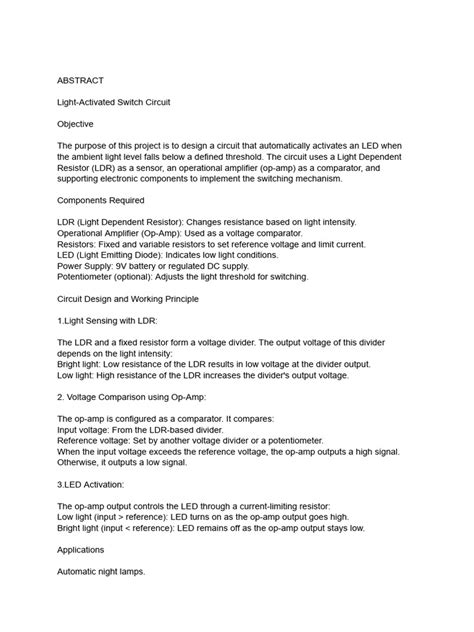 Light Activated Switch Circuit Pdf