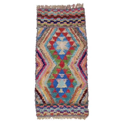 Vintage Berber Moroccan Boucherouite Rug Colorful Moroccan Shag Accent