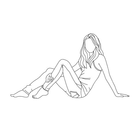 Premium Vector Cute Girl Line Art Drawing
