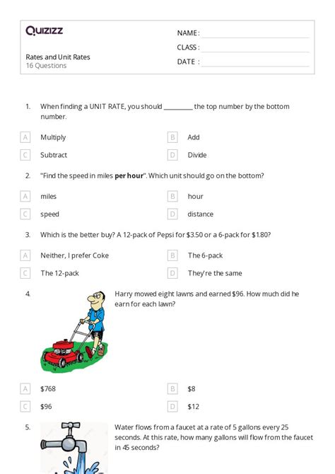 50 Unit Rates Worksheets For 6th Grade On Quizizz Free And Printable
