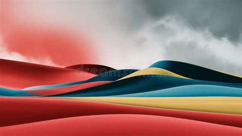 Abstract Colorful Landscape Wavy Hills And High Quality Image Stock