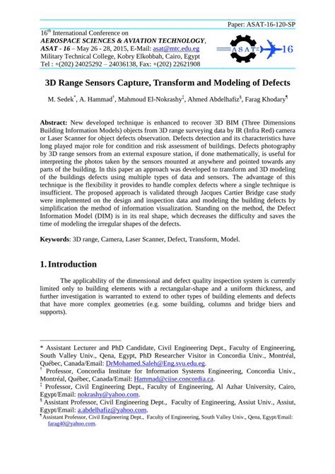 Pdf 3d Range Sensors Capture Transform And Modeling Of Defects