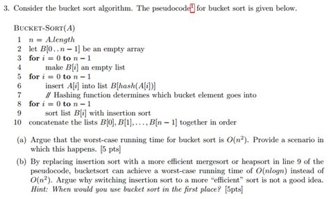 3 Consider The Bucket Sort Algorithm The Pseudocode 3 Consider The Bucket Sort Algorithm The Pseudocode