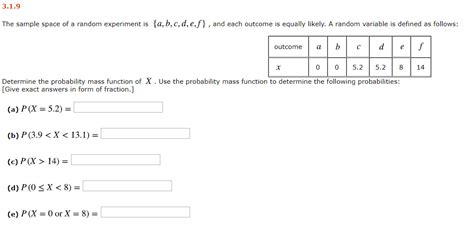 solved 3 1 9 the sample space of a random experiment is
