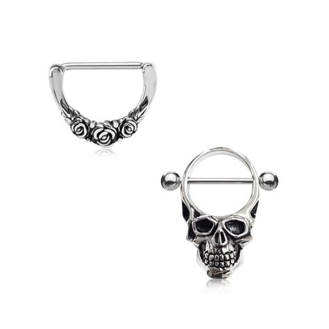 My Body Candy Skull Nipple Shield With Rose Nipple Bar Clicker Piercing
