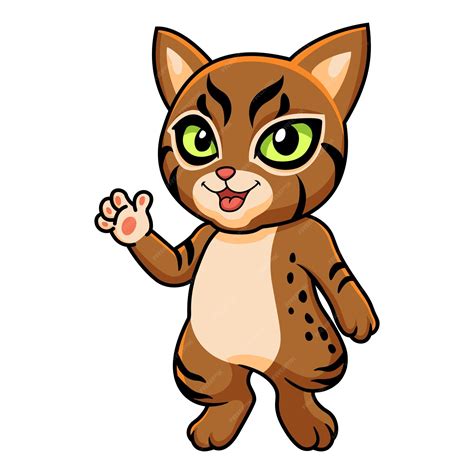 Premium Vector Cute Pixie Bob Cat Cartoon Waving Hand
