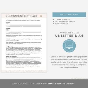 Editable Consignment Contract Template Product Consignment Agreement Consignment Store Forms
