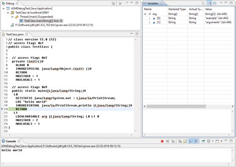 java debugging asm generated bytecode with jdb or similar stack