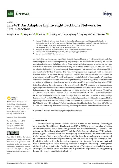 Pdf Firevit An Adaptive Lightweight Backbone Network For Fire Detection