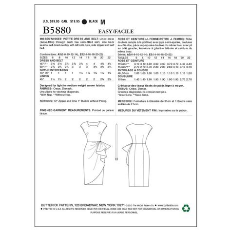 Butterick Sewing Pattern B5880 Misses Petite Dress And Belt White 6 14