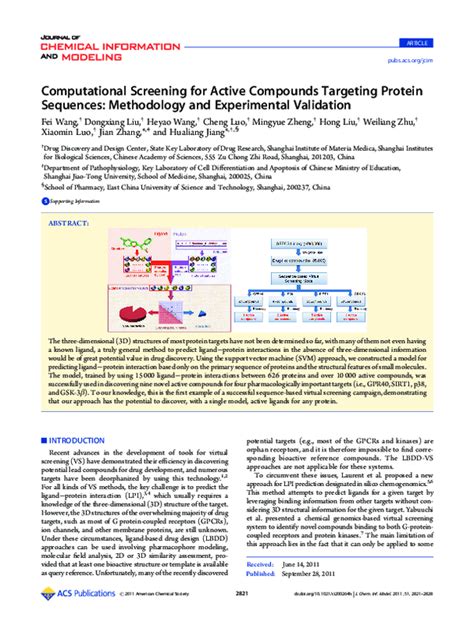 Pdf Computational Screening For Active Compounds Targeting Protein Sequences Methodology And