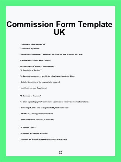 Commission Form Template Uk