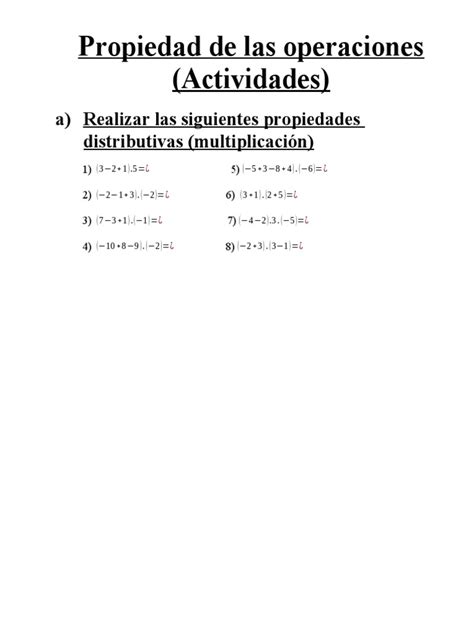 Actividades Sobre Propiedades De Operaciones Pdf