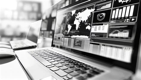 Laptop Displaying A World Map And Various Data Visualizations Premium Ai Generated Image