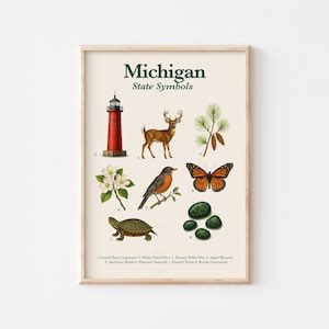 Michigan State Symbols Poster Educational Wall Art Digital Download