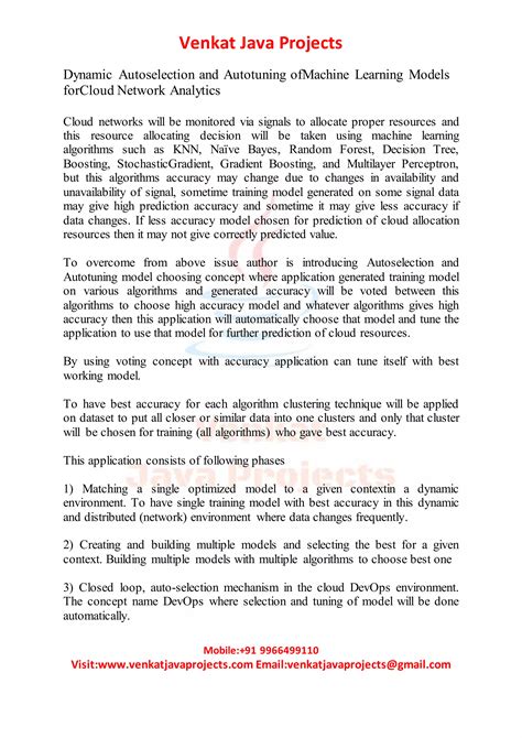 Dynamic Autoselection And Autotuning Of Machine Learning Models Forcloud Network Analytics Docx