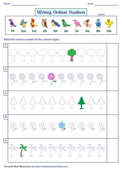 Ordinal Worksheets For Kindergarten