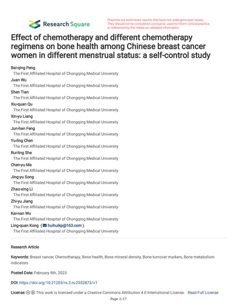 Pdf Effect Of Chemotherapy And Different Chemotherapy Regimens On