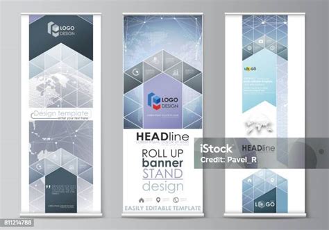 미래 네트워크 셰이프를 추상화 합니다 첨단 기술 배경입니다 롤 배너 스탠드 수직 전단지를 편집 레이아웃의 최소한의 벡터 일러스트