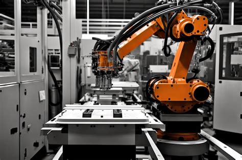 Premium Ai Image Robotic Arm Performing A Task In A Modern Industrial Factory Setting
