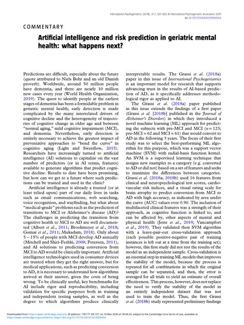 Pdf Artificial Intelligence And Risk Prediction In Geriatric Mental Health What Happens Next