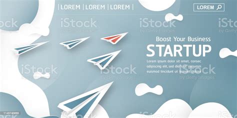 종이 절단 공예 및 종이 접기 스타일에서 시작 개념 벡터 일러스트 레이 션 로켓은 파란 하늘을 날고 있다 웹 배너 포스터 표지 광고에 대 한 템플릿 디자인입니다 아이 들을