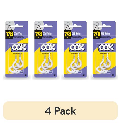4 Pack Ook Cup Hooks 78 05 Lbs Screw Hooks Steel White Vinyl