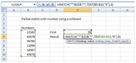 Excel Formula Partial Match Against Numbers With Wildcard